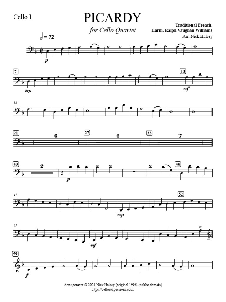 PICARDY Cello Quartet Parts | PDF | String Instruments | Musical ...