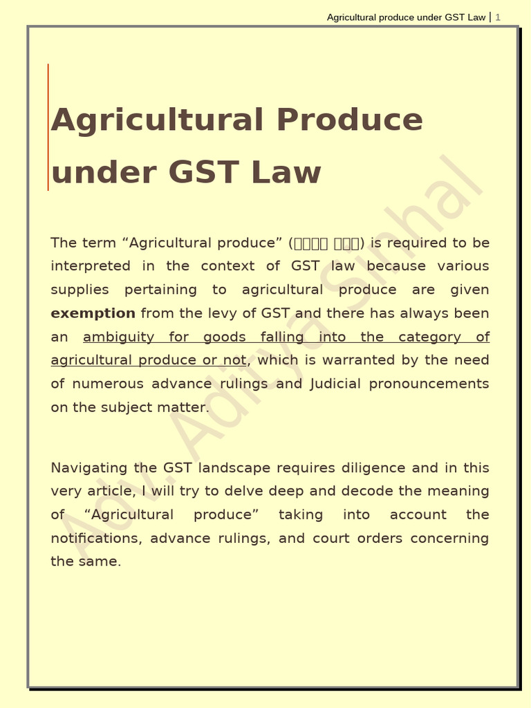 1 Agricultural Produce Under GST Law - ADITYA | PDF | Cinnamon ...