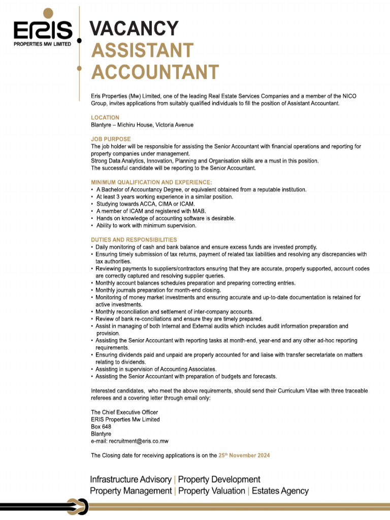 ERIS Properties Assistant Accountant | PDF