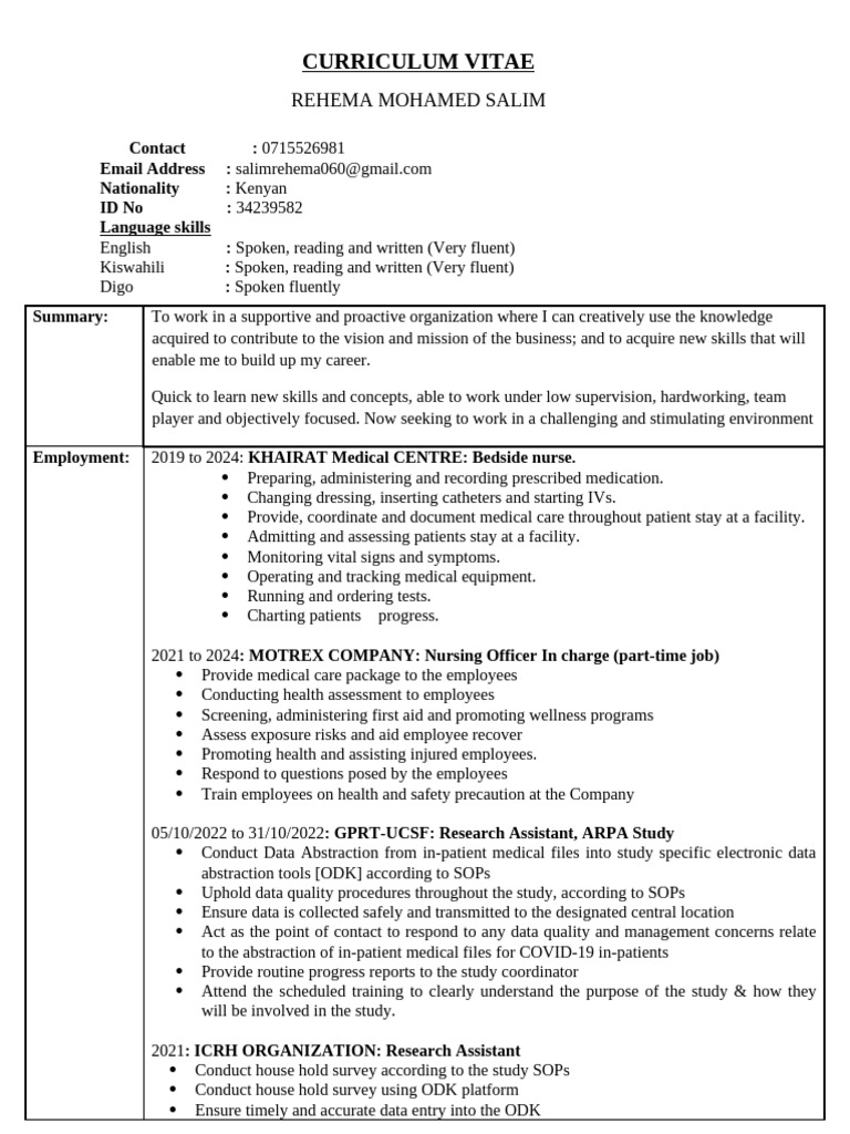 Nursing & Research Professional CV | PDF | Nursing | Health Care