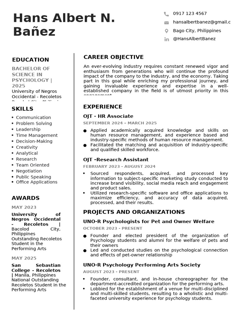 HANS RESUME | PDF | Human Resource Management | Psychology