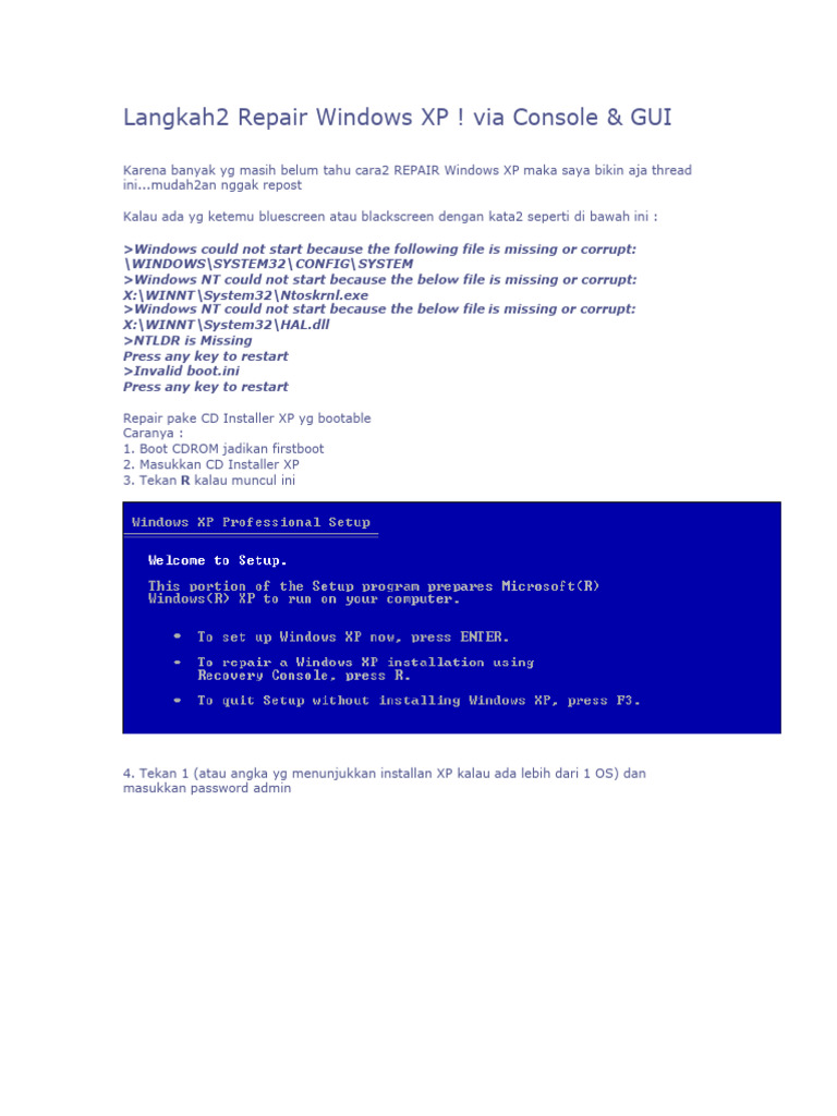 Langkah2 Repair Windows XP Via Console & GUI | PDF