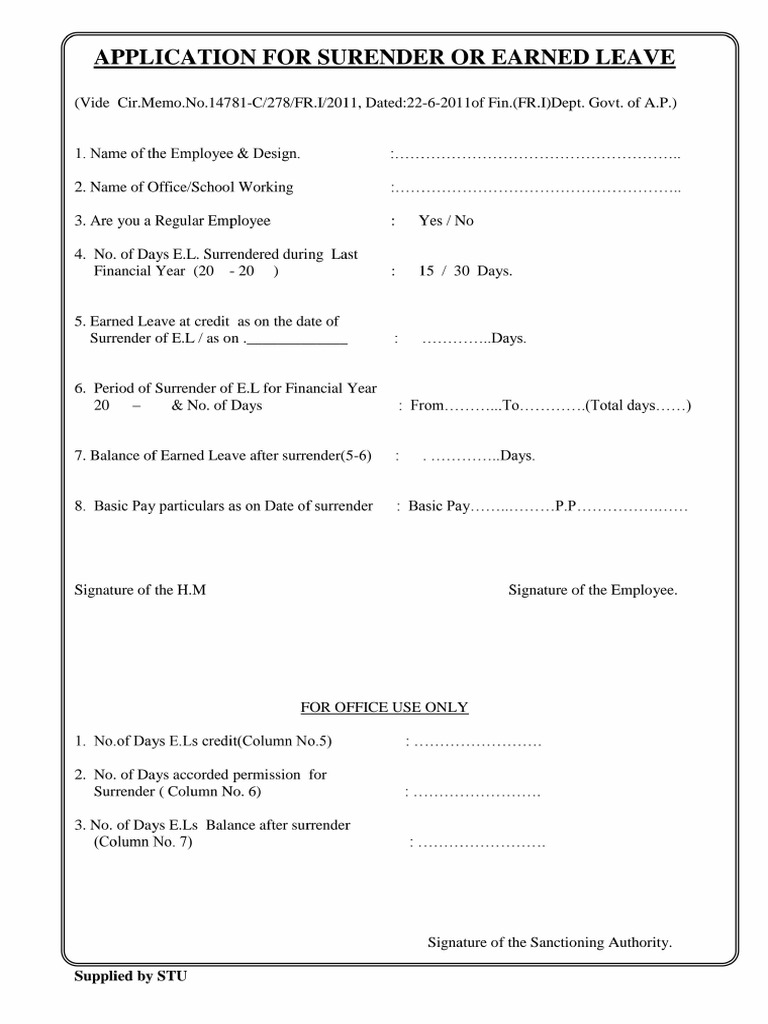Application For Surender or Earned Leave | PDF