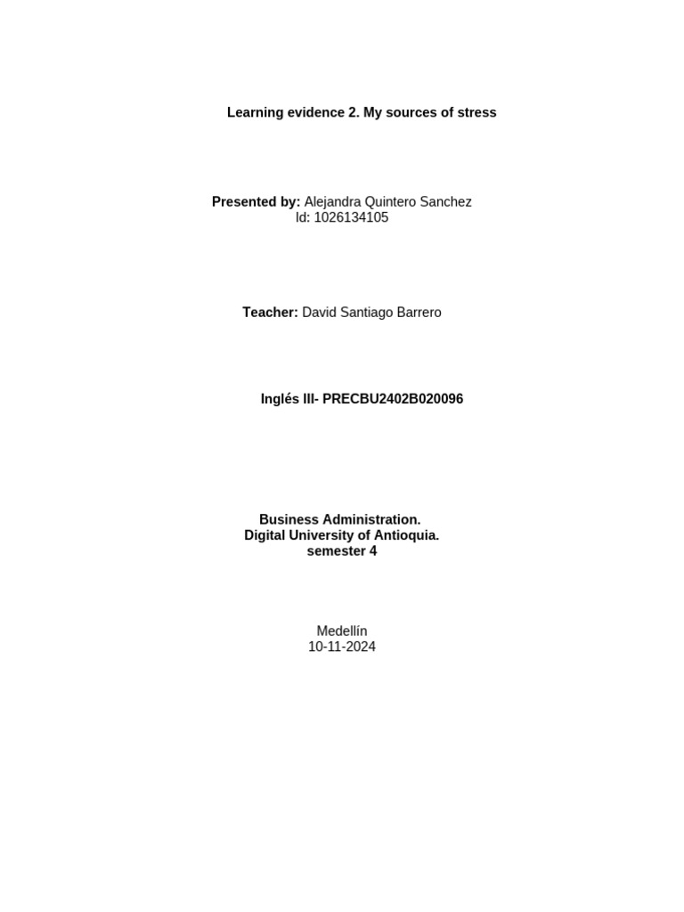 Learning Evidence 2. My Sources of Stress | PDF | Business | Art