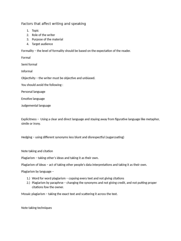 Factors That Affect Writing and Speaking | PDF