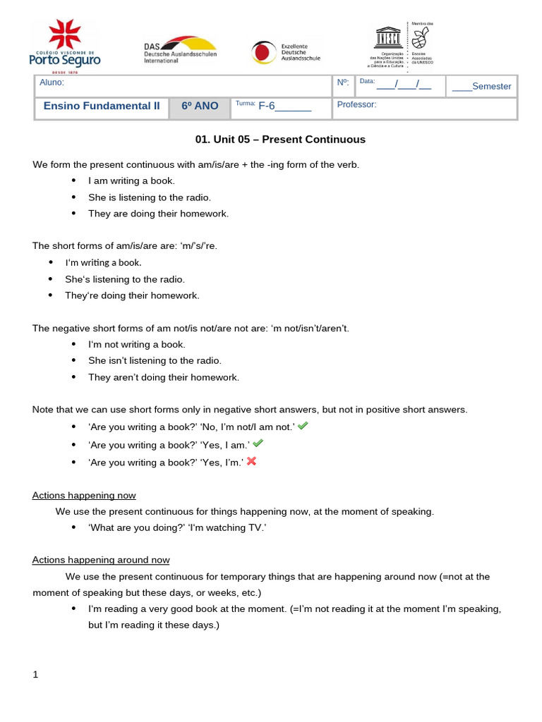 Present Continuous Grammar Guide | PDF | Languages | Foreign Language ...