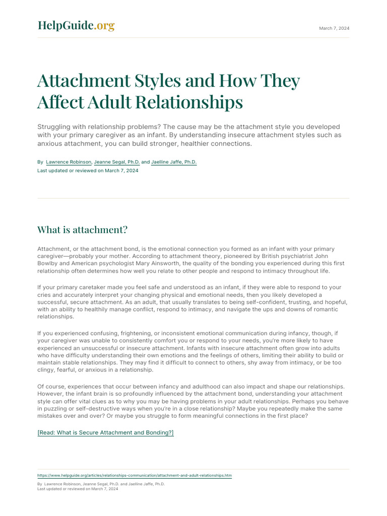 Understanding Attachment Styles in Relationships | PDF | Attachment ...