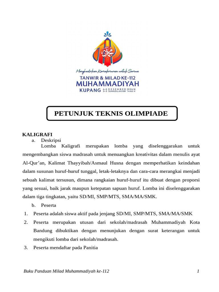 Juknis Lomba Kaligrafi Milad Muhammadiyah Ke-112 | PDF | Seni