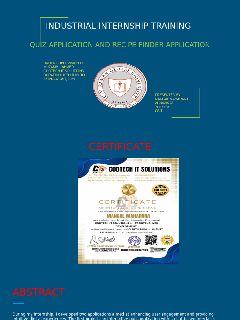 Internship Report Mangal 767 | PDF | Usability | User Interface