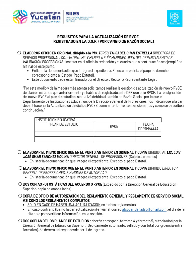 Requisitos RVOE por Cambio de Razón Social | PDF | Finanzas y dinero