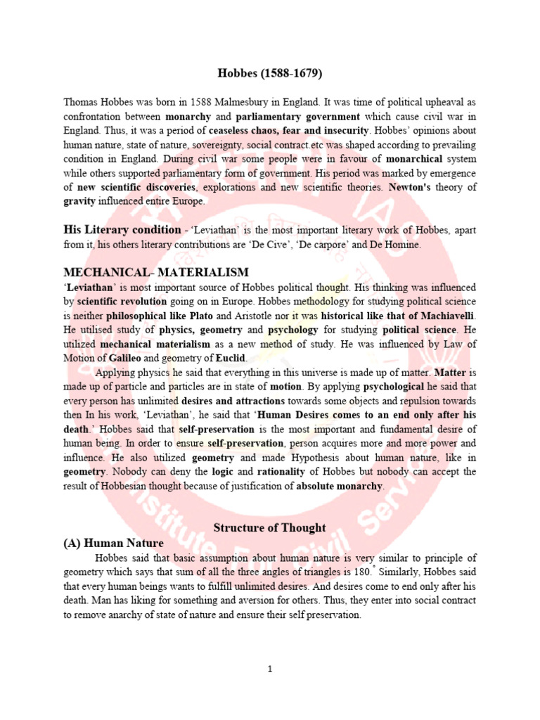 Hobbes Thinker | PDF | Social Contract | Natural Law