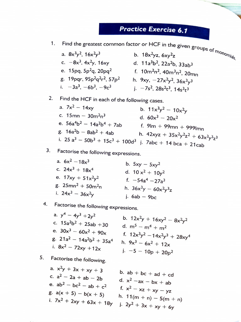 Factorization and HCF Practice Exercises | PDF | Factorization | Algebra