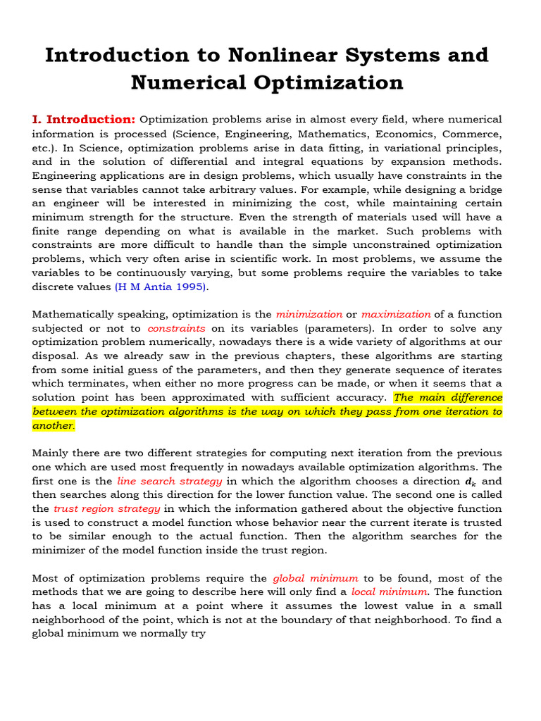 Introduction To Nonlinear Systems and Numerical Optimization | PDF ...