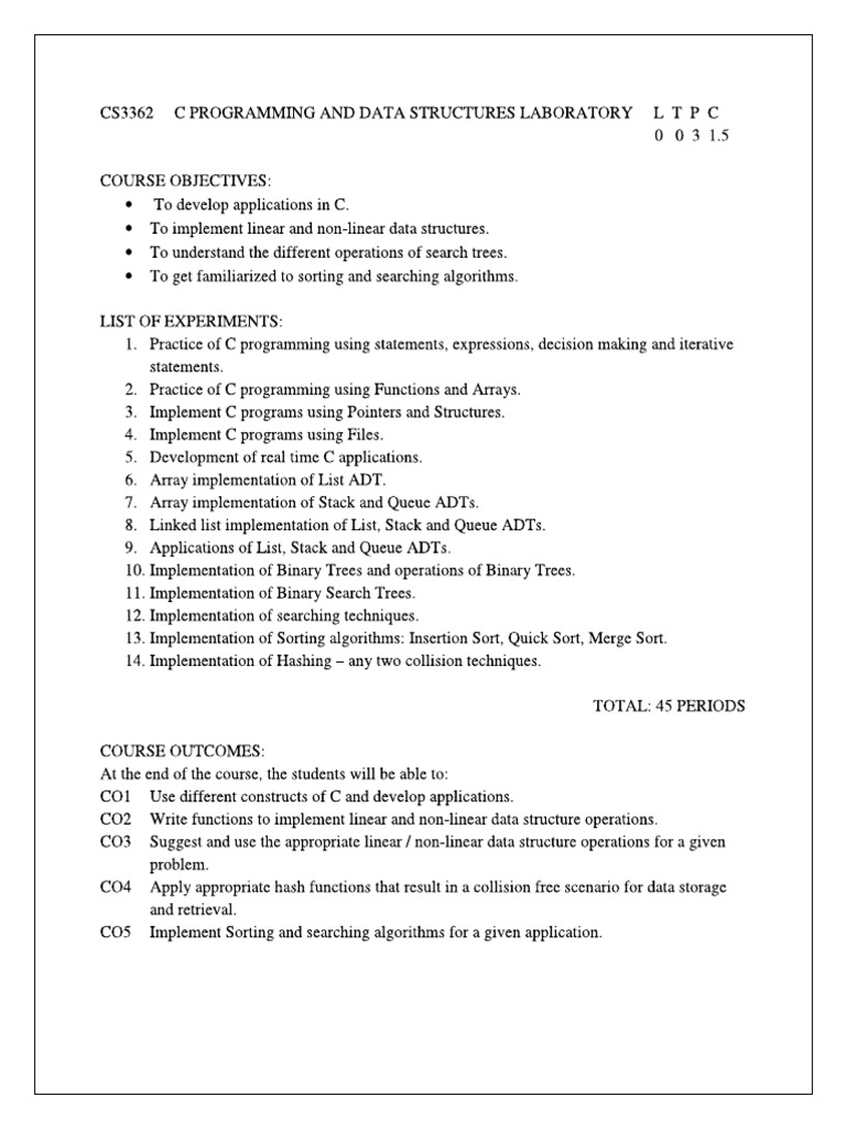 CS 3362 CP&DS Lab - R-2021 | PDF