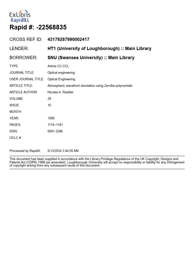 Atmospheric Wavefront Simulation Using Zernike Polynomials | PDF ...