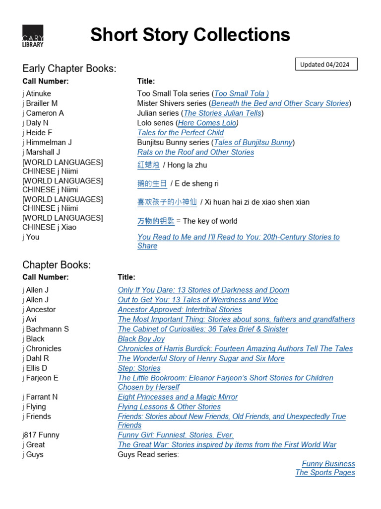 Short Story Collections Overview | PDF | Young Adult | General Fiction