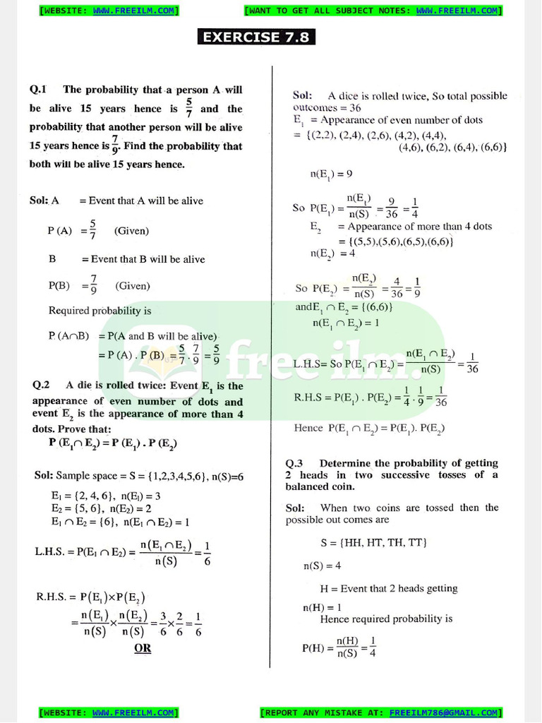 11th Maths Chap7 Ex 7.8 | PDF