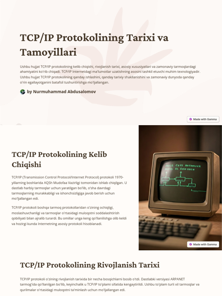 TCPIP Protokolining Tarixi Va Tamoyillari | PDF