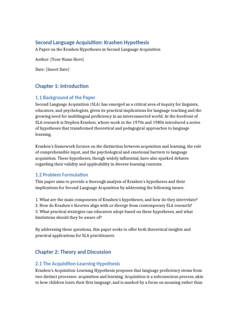 Second Language Acquisition Krashen Hypothesis Expanded | PDF | Second Language Acquisition ...