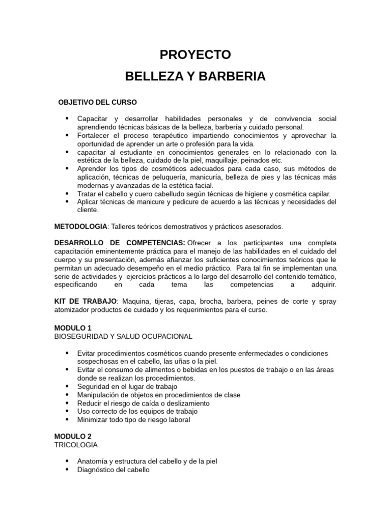 Proyecto Belleza y Barberia | PDF | Pelo | Productos cosméticos