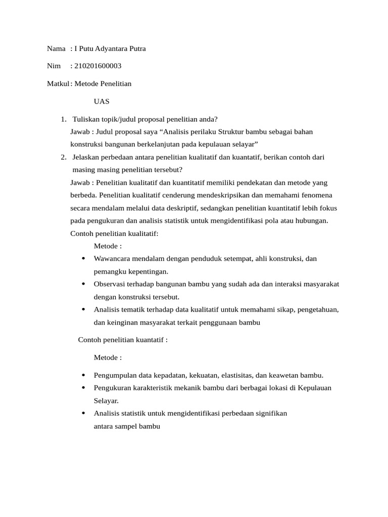 Uas Iputu Adyantara Putra Metode Penelitian | PDF