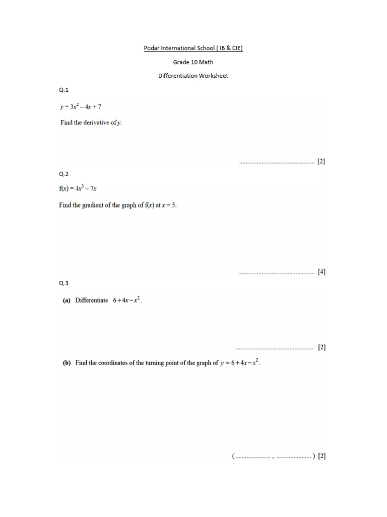 Differentiation Worksheet | PDF