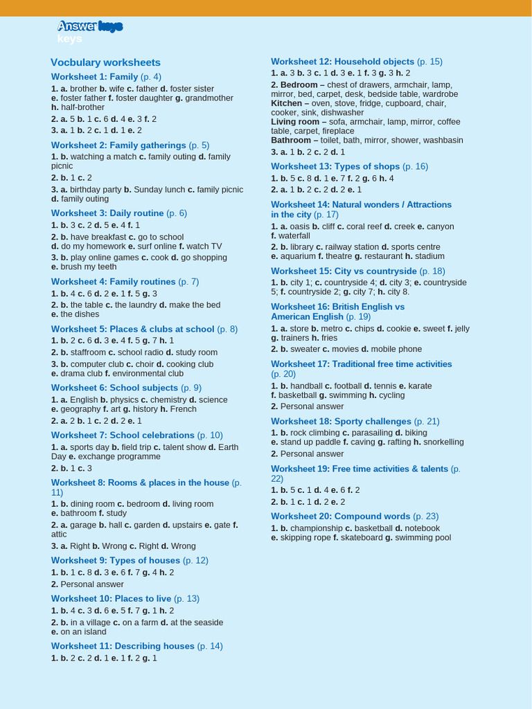 Enga7 Ei VW Answer Keys | PDF | Home