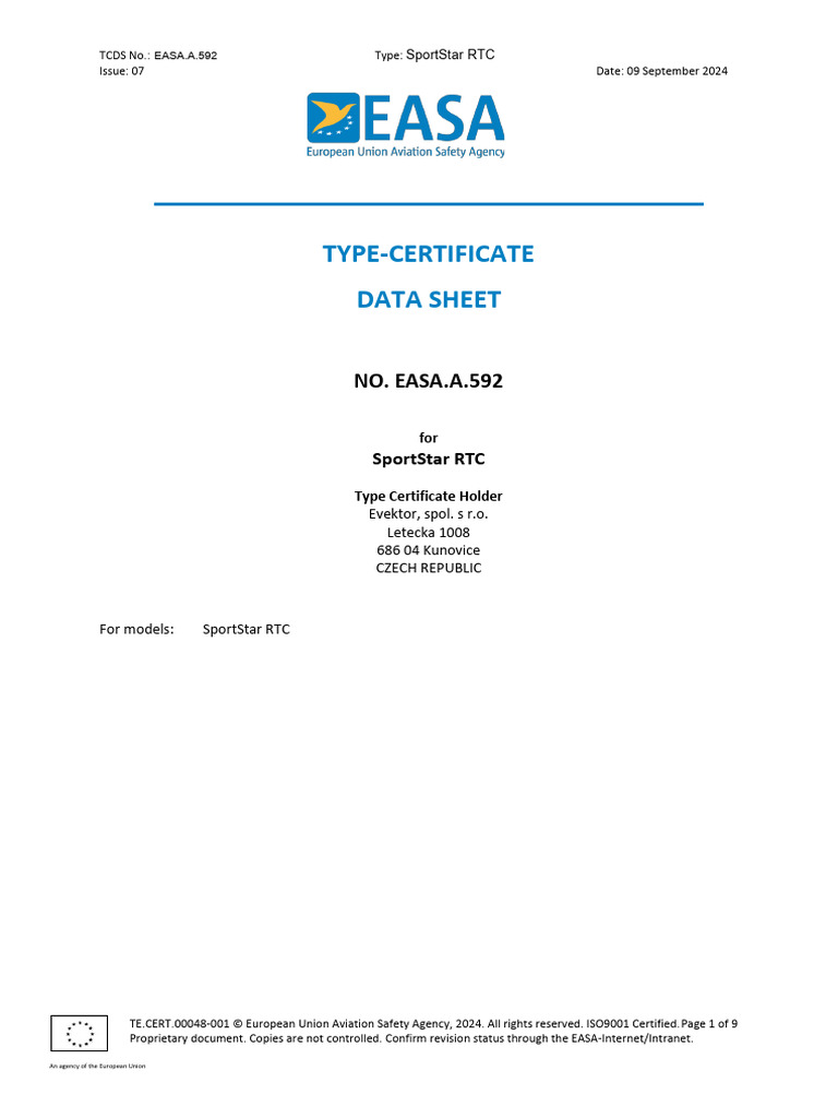 TCDS EASA.A.592 SportStar RTC Issue-07 | PDF | Aerospace | Aerospace Engineering