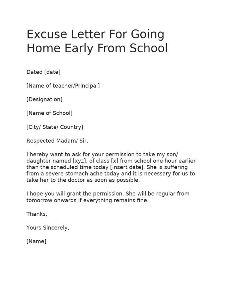 Early Dismissal Request for Illness | PDF