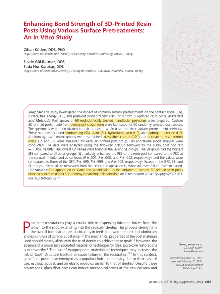 Enhancing Bond Strength of 3D-Printed Posts | PDF | 3 D Printing ...