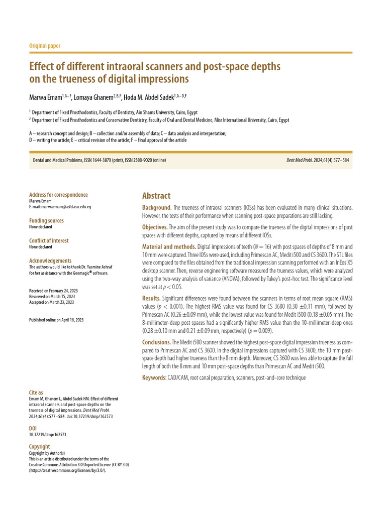 Comparison of Intraoral Scanners For Post Space Impressions | PDF ...