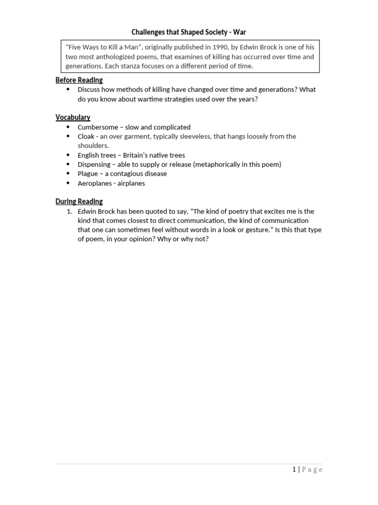 Five Ways to Kill a Man | PDF | Poetry