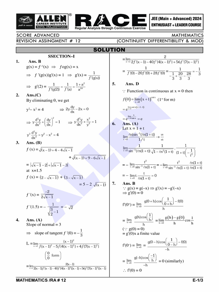 Continuity Differentiability MOD Solution | PDF | Law