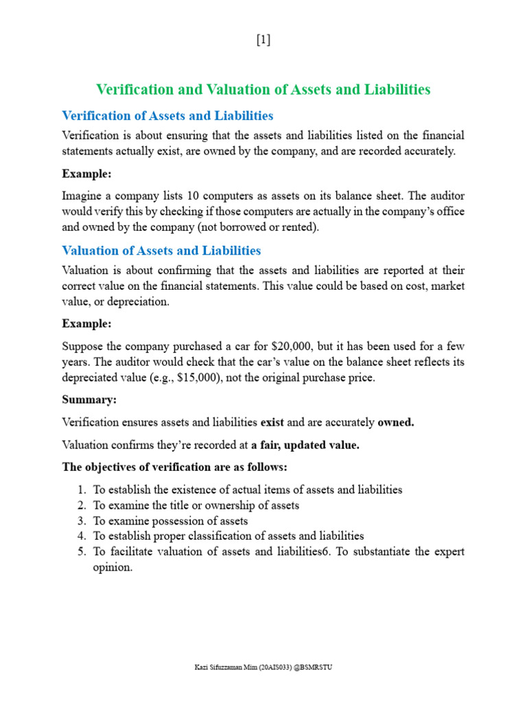 Verification and Valuation of Assets and Liabilities Chapter 9 | PDF ...