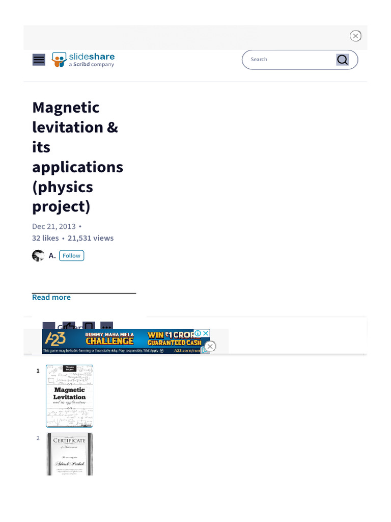 Magnetic Levitation & Its Applications (Physics Project) - PDF | PDF | Computing | Software