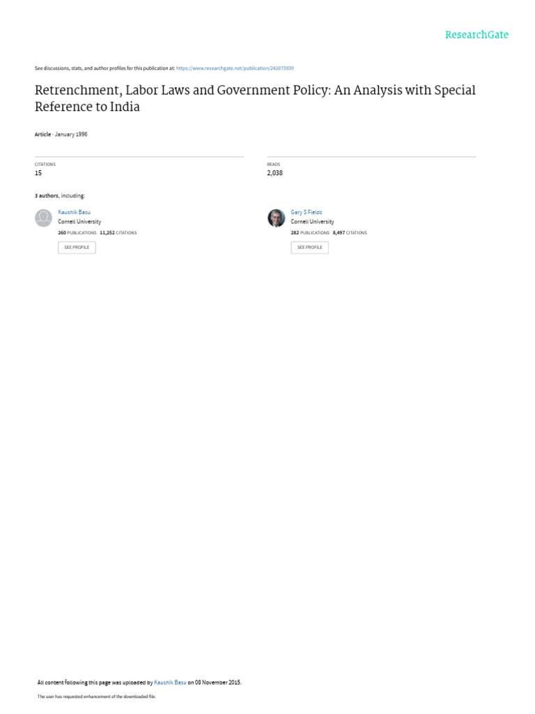 Retrenchment Labor Laws and Government Policy An A | PDF | Labour ...