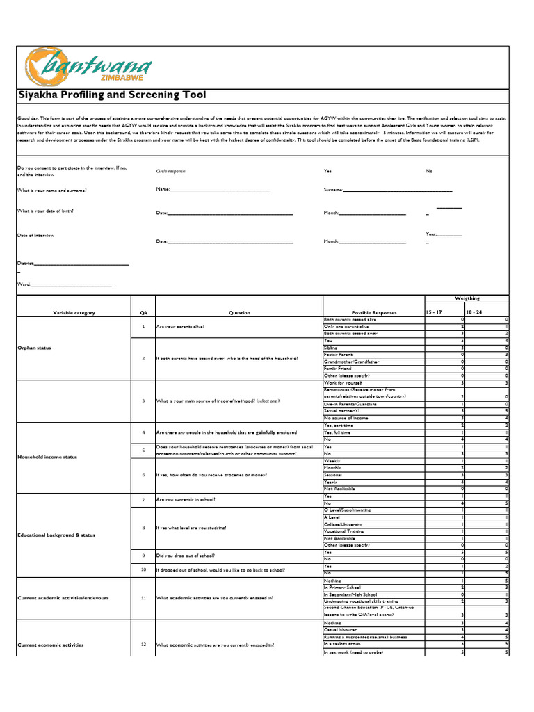 Siyakha Profiling and Screening Tool Jan.22 | PDF | Family