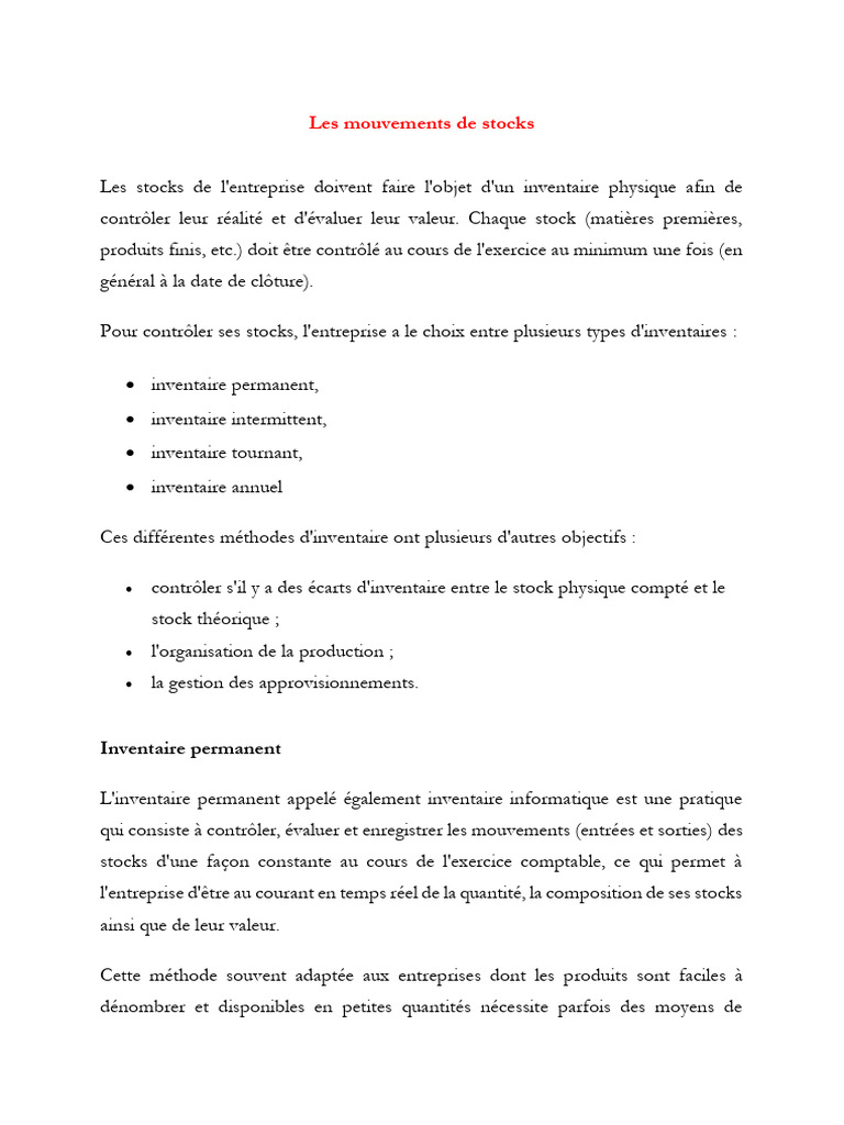 Inventaire Permanent : Méthodes et Suivi | PDF | Inventaire | Comptabilité