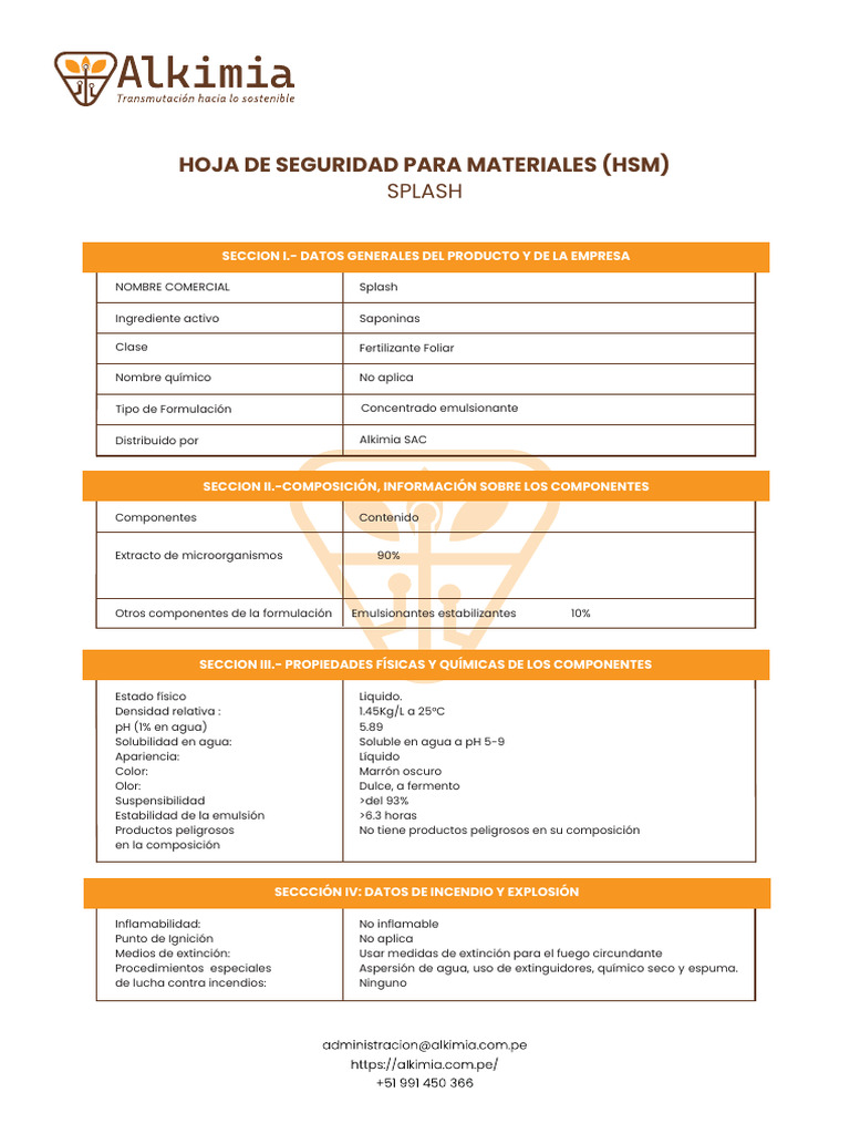 Hoja de Seguridad Splash | PDF | Agua | Solubilidad