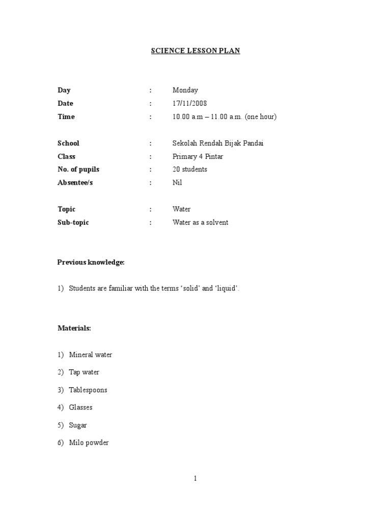 Science Lesson Plan | PDF | Solubility | Experiment
