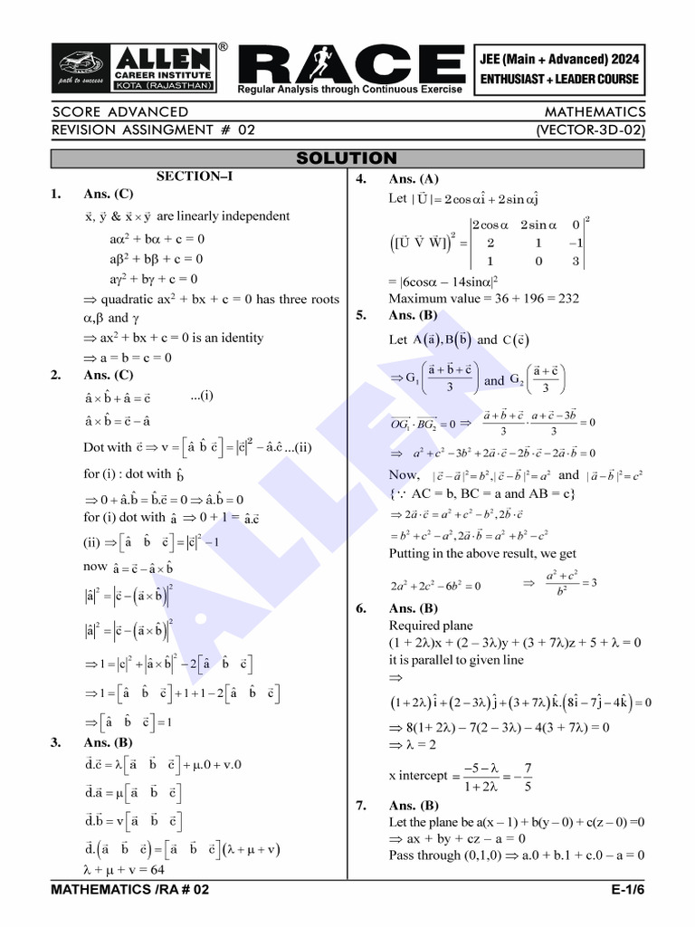 Vector and 3D-02 Solution | PDF