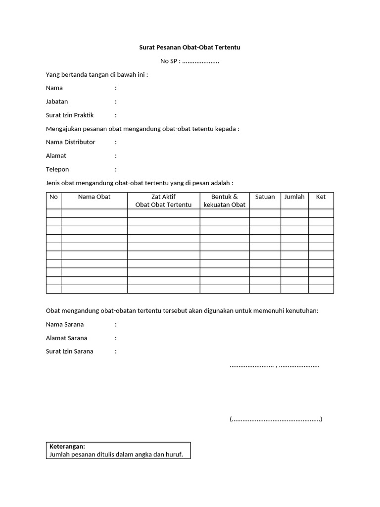 Surat Pesanan Obat | PDF