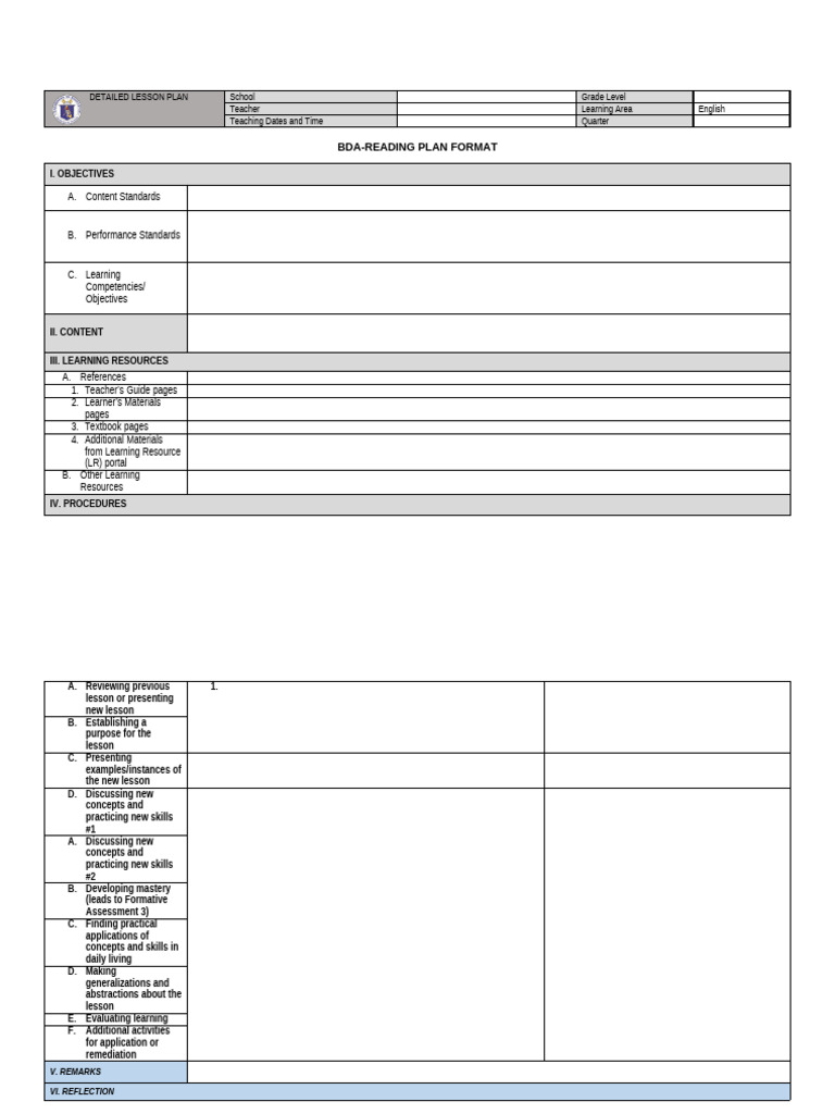 Blank DLP Template BDA Reading Format 1 | PDF | Career & Growth