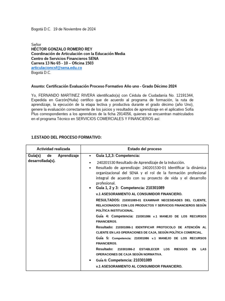 Certificado - Valoración-2914056 - Proceso - Formativo - DÃ©cimo - 2024 | PDF | Cliente