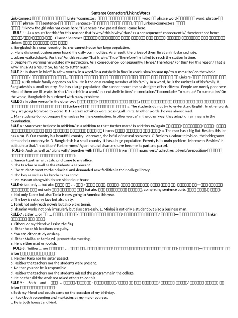 Sentence Connectors TR | PDF | Grammar | Syntax