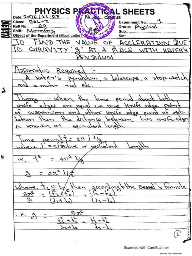 Bsc1 ST Year Physics Practical 1 | PDF