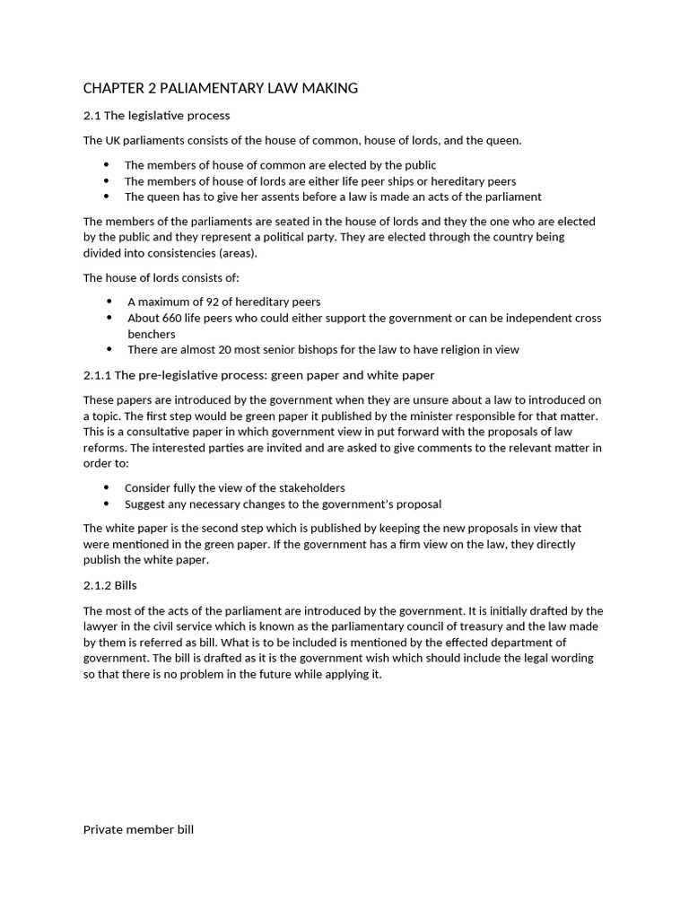 UK Parliamentary Law Making Process | PDF | Bill (Law) | Act Of Parliament