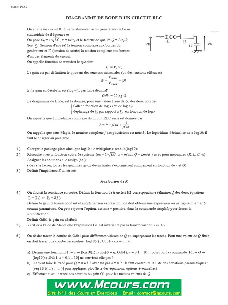 Diagramme de Bode Circuit RLC | PDF