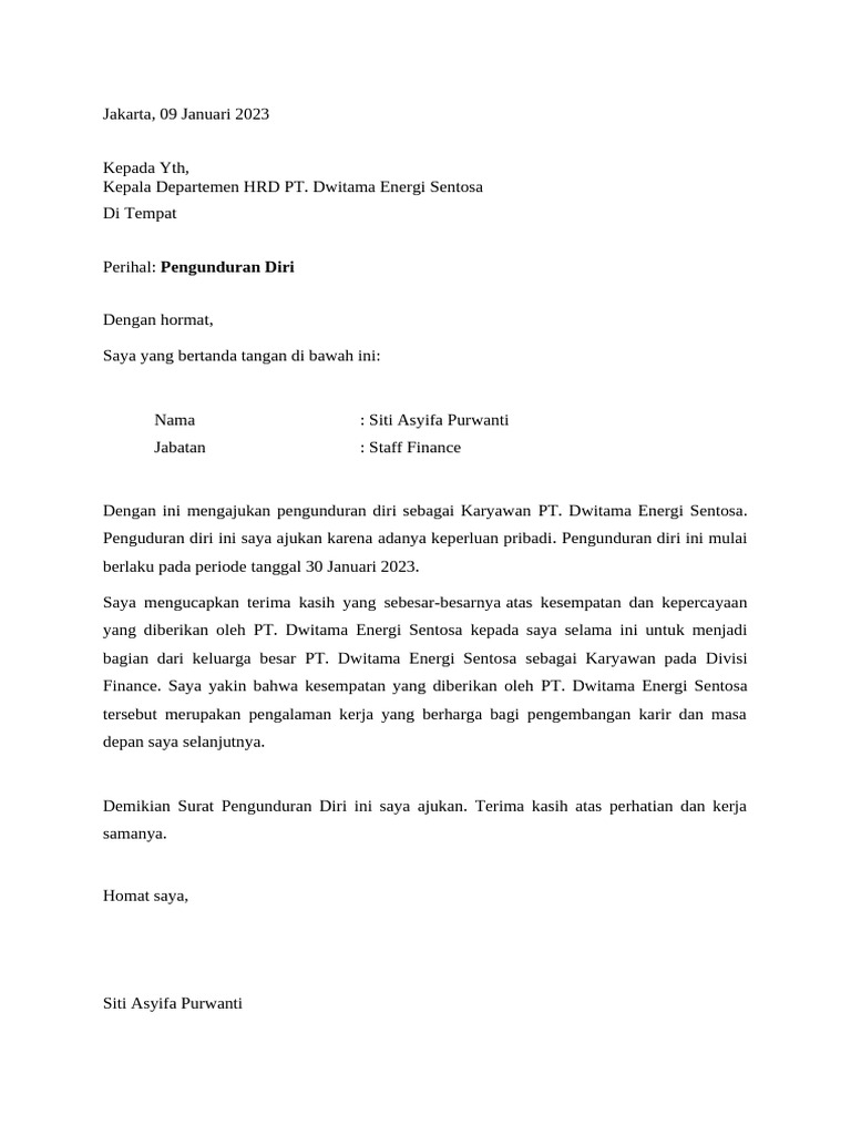 Surat Resign-RDP | PDF | Bisnis