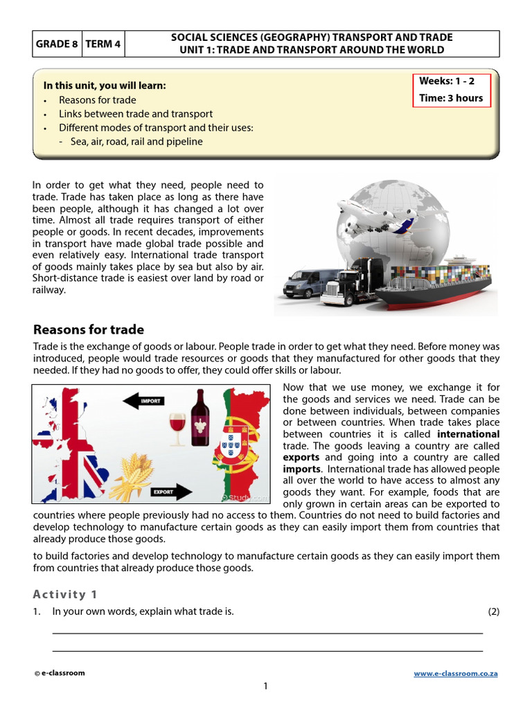 Grade 8 Geography: Trade & Transport | PDF | Transport | Trade